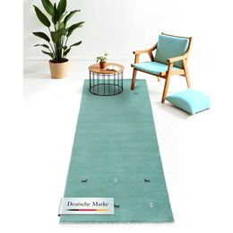 Wollteppich CarpetFine, B:80cm H:15mm L:500cm, blau, Wolle, Teppiche, "Gabbeh Uni, auch als L&auml;ufer und Rund erh&auml;ltlich", reine Wolle, handgewebt,
