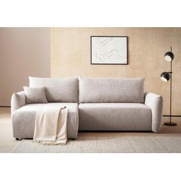 Ecksofa Home Affaire, B:257cm H:88cm T:177cm, beige, Wohnzimmer, Sofas, "MAVAS Schlafsofa mit Bettkasten, L-Form", ca.257/127cm (Liegefläche 212/145