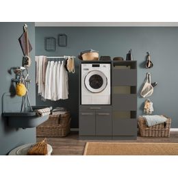 Mehrzweckschrank-Set LAUNDREEZY, B:117,5cm H:162cm T:67,5cm, grau, Holzwerkstoff, Kastenm&ouml;bel-Sets, "LAUNDREEZY LDSK4", Breite 117,5 cm, Softclose,