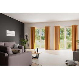 Vorhang HOMING, B:140cm H:245cm, gelb, Polyester, Wohnzimmer, Gardinen, "Velia", Fertigschal