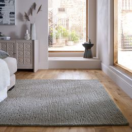 Wollteppich FLAIR RUGS, B:200cm H:12mm L:290cm, grau, Wolle, Wohnzimmer, Teppiche, "Harris Boucle", handgefertigt