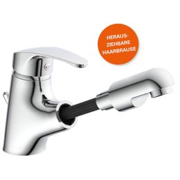 EISL&reg; Badarmatur EISL, B:5,6cm H:14,3cm, silber, Messing, Armaturen, "VICO", mit Zugstange, Wasserhahn mit Ablaufgarnitur, Mischbatterie, Chrom