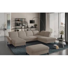 Sit & More Wohnlandschaft SIT & MORE, B:363cm H:88cm T:242cm, grau, 100% Polyester, Sofas, "Leandro U-Form", Wahlweise mit Bett-, Kopfteil - und