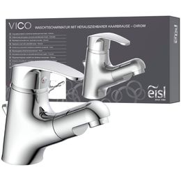 EISL&reg; Badarmatur EISL, B:5,6cm H:14,3cm, silber, Messing, Armaturen, "VICO", mit Zugstange, Wasserhahn mit Ablaufgarnitur, Mischbatterie, Chrom