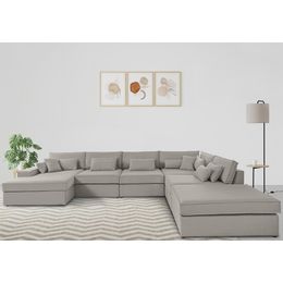 Wohnlandschaft OTTO HOME, B:460cm H:75cm, beige, Baumwollmix (60% Baumwolle/40% Leinen);Struktur fein (100% Polyester);Samtoptik (100%