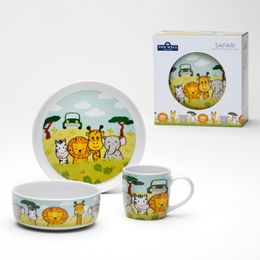 Van Well Kindergeschirr-Set "Kinderset Safari, 3-teilig, Geschirr-Set, Service", 3 Stk., bunt, Geschirr-Sets, mit farbenfrohem Dekor, sp&uuml;lmaschinen-
