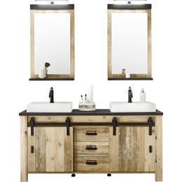 Badmöbel-Set Home Affaire, B:163cm H:210cm T:43cm, braun, Holzwerkstoff, Kastenmöbel-Sets, "SHERWOOD, Bad im modernen Design, 3-teiliges Badezimmer",