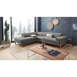 Ecksofa W.Schillig, B:281cm H:71cm T:230cm, grau, Flachgewebe S22 (100% Polyester);Stoff S37 (100% Polyester);Longlife Xtra-Leder Z59: Glattleder mit