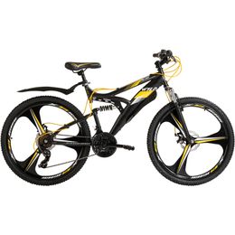 WYLD Mountainbike "Mountainbike Fully 26'' Bliss schwarz-gelb 21 Gänge", 47cm, 26 Zoll (66,04cm) hinten: 26 Zoll (66,04cm), schwarz, Fahrräder