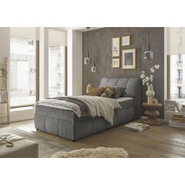 Boxbett, B:123cm L:240cm, grau, ED EXCITING DESIGN, 100% Polyester, Komplettbetten, "Valencia", inkl. Bettkasten und Stauraum im Kopfteil
