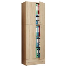 Aktenschrank Vcm, B:70cm H:200cm T:39cm, braun, Obermaterial: 100% Holz Wood., Büro, Schränke, "Vcm XXL Büroschrank mit 5 Fächern und einer Schublade