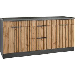 Unterschrank KOCHSTATION, B:180cm H:86cm T:60cm, grau, Holzwerkstoff, K&uuml;che, Schr&auml;nke, "KS-Lagos", Breite 180 cm, 2 T&uuml;ren, 2 Ausz&uuml;ge, 3 Schubk&auml;sten