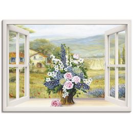 Leinwandbild Artland, B:70cm H:50cm, wei&szlig;, Leinwand, Wohnzimmer, Bilder, "Blumenbouquet am wei&szlig;en Fenster", auf Holzrahmen gespannt