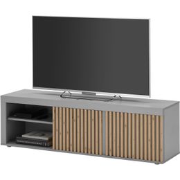 TV-Schrank Stolkom, B:150cm H:40cm T:40cm, grau, Spanplatte, Wohnzimmer, Schr&auml;nke, "Jasper", 2 T&uuml;ren und 2 offenen F&auml;cher, Oberboden bis 25 kg