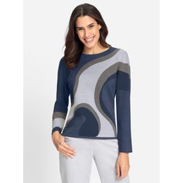 Inspirationen Damen Strickpullover "Strickpullover", blau, Gr. 36, gemustert, mehrfarbig, 50% Viskose, 28% Polyester, 22% Polyamid, Pullover