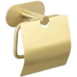 Toilettenpapierhalter Wenko, B:14cm H:12,5cm L:7cm, gold, Edelstahl, Toilettenpapierhalter, "Turbo-Loc", mit Deckel, Befestigen ohne Bohren