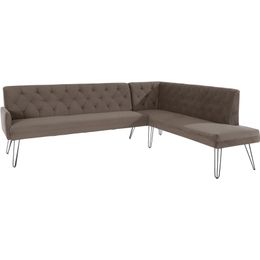 Eckbank, B:197cm H:90cm T:255cm, grau, exxpo - SOFA FASHION, 100% Polyester, Esszimmer, Sitzb&auml;nke, "Doppio, Chesterfield Optik, komfortabel und