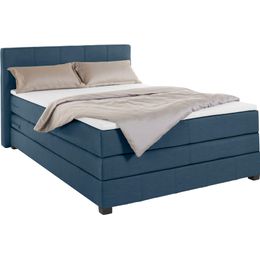 Boxspringbett OTTO products, B:150cm L:213cm, blau, Struktur fein aus 100%-recyceltem Polyester, Komplettbetten, "Peetu", Taschenfederkern-Matratze,