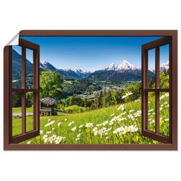 Wandbild Artland, B:70cm H:50cm, braun, Wohnzimmer, Bilder, "Fensterblick Bayerischen Alpen", als Alubild, Outdoorbild, Leinwandbild, Poster,