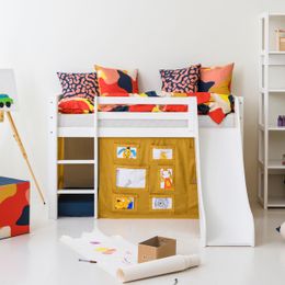 Hochbett Hoppekids, B:81cm H:9cm L:168cm, wei&szlig;, Bett: 100% Massivholz, Nordische Kiefer;Rutsche: MDF;Vorhang: 100% Baumwolle;Matratze: