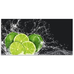 Küchenrückwand Artland, B:100cm H:50cm, grün, Aluminium, Spritzschutzwände, "Limone mit Spritzwasser", Alu Spritzschutz mit Klebeband, einfache