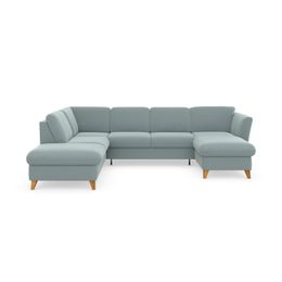 Wohnlandschaft Home Affaire, B:307cm H:86cm T:213cm, blau, 100% Polyester, Sofas, "Trelleborg U-Form", Federkern-Polsterung, wahlweise mit