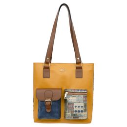 DOGO Damen Umhängetasche "Multi Pocket Bag Shopper-Tasche Frame Of Mind Damen", gelb, Lacklederimitat, Taschen, Handgefertigt
