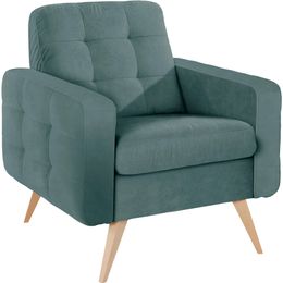 Sessel, B:81cm H:87cm T:78cm, blau, exxpo - SOFA FASHION, Samtvelours (100% Polyester);Webvelours (100% Polyester), Wohnzimmer, Sessel, "Nappa,