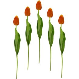 Kunstblume I.GE.A., B:4cm H:67cm L:4cm, orange, Kunstpflanzen, "Real Touch Tulpen", 5er Set k&uuml;nstliche Tulpenknospen, Kunstblumen, Stielblume