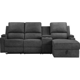 Ecksofa Home Affaire, B:240cm H:105cm T:155cm, grau, Sofas, "NAPORI Multimediasofa, 3er Kinosessel XXL, L-Form, 3 Bezugsstoffe", Kinosofa mit