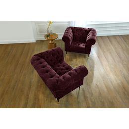 Loveseat Home Affaire, B:121cm H:77cm T:87cm, rot, Luxus-Microfaser Vintageoptik (66% PU, 27% Polyester, 7% Baumwolle);Struktur weich( 97% Polyester,