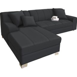 Ecksofa DOMO collection, B:239cm H:75cm T:82cm, schwarz, Wohnzimmer, Sofas, "Turah incl. Zierkissen, moderne Steppung, auch in Leder", wahlweise mit