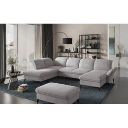 Sit & More Wohnlandschaft SIT & MORE, B:363cm H:88cm T:242cm, silber, 90% Polyester, 10% Polyamid, Sofas, "Leandro U-Form", Wahlweise mit Bett-, Kopfteil - und