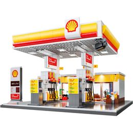 Jamara Kinder Konstruktions-Spielset "CaDA, Bricks, Shell Tankstelle mit Shop und Waschanlage (402857)", bunt, Kunststoff, Spielbausteine, mit LED