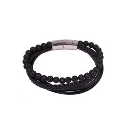 Firetti Herren Lederarmband "Schmuck Geschenk Armschmuck Edelsteinarmband Lava", 20cm, Edelstahl Lava Leder, schwarz-wei&szlig;, Edelstahl, Lava, Leder,