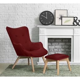 Sessel Home Affaire, B:71cm H:96cm T:86cm, rot, 100% Polyester, Wohnzimmer, Sessel, "Nicko", wahlweise mit und ohne Hocker