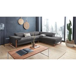 Ecksofa W.Schillig, B:281cm H:71cm T:230cm, grau, Flachgewebe S22 (100% Polyester);Stoff S37 (100% Polyester);Longlife Xtra-Leder Z59: Glattleder mit