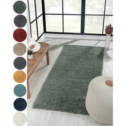 Hochflor-L&auml;ufer, B:80cm H:37mm L:200cm, gr&uuml;n, MyFlair M&Ouml;BEL & ACCESSOIRES, Polypropylen (PP), Teppiche, "My Shaggy", Shaggy, Uni Farben, leicht