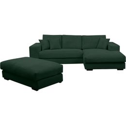 Polstergarnitur WERK2, B:286cm H:84cm T:184cm, grün, 90% Polyester, 10% Nylon, Sitzmöbel-Sets, "Eden L-Form + Hocker. Mega Couch Breite 286cm, Cord",