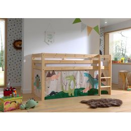 Spielbett Vipack, B:105,4cm H:114cm L:209,4cm, beige, Kinderzimmer, Betten, "Pino, Kiefer massiv, mit Rolllattenrost u. Textil-Set, Made in Europe",