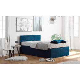 Boxspringbett, B:155cm L:210cm, blau, Westfalia Schlafkomfort, Bezug: 100% Polyester;Polsterwatte: 100% Polyester, Komplettbetten, "50", mit