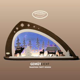 Weigla Lichterbogen "LED Waldtiere,moderner Schwibbogen aus Holz&Acrylglas, Made in Germany", B/H/T: 33,8cm x 8,6cm, schwarz, Schwibb&ouml;gen, Erzgebirge