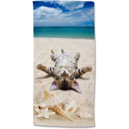 Strandtuch Good Morning, B:75cm L:150cm, bunt, Microfaser, Obermaterial: 100% Polyester, Handt&uuml;cher, "Beachcat", Mikrofaser, 75x150,