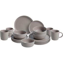 Van Well Kombiservice "Geschirr-Set Grigio, 16-teilig", 16 Stk., grau, Geschirr-Sets, rund, taupe, spülmaschinen- und mikrowellengeeignet