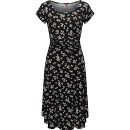Ragwear Damen Sommerkleid "Ivone", schwarz, Gr. XL, 95% Viskose, 5% Elasthan, Kleider, leichtes Jersey-Kleid mit stylischer Raffung
