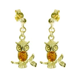 OSTSEE-SCHMUCK Damen Paar Ohrh&auml;nger "- Eule - Gold 333/000 - Bernstein", Gelbgold 333, gold, Gelbgold 333, Ohrringe