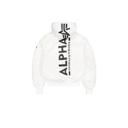 Herren Bomberjacke "MA-1 Zip Hood Backprint", weiß, Gr. L, Alpha Industries, Obermaterial: 100% Nylon, Futter: 100% Nylon, Kapuze: 75% Baumwolle, 25%