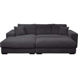 Polstergarnitur WERK2, B:286cm H:84cm T:184cm, schwarz, 100% Polyester, Sitzmöbel-Sets, "Eden L-Form + Hocker. Mega Couch Breite 286cm, Cord", Design