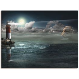 Wandbild Artland, B:120cm H:90cm T:1,8cm, blau, Leinwand, Wohnzimmer, Bilder, "Leuchtturm unter Beleuchtung", als Leinwandbild, Poster in verschied.