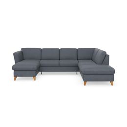 Wohnlandschaft Home Affaire, B:307cm H:86cm T:213cm, blau, 100% Polyester, Sofas, "Trelleborg U-Form", Federkern-Polsterung, wahlweise mit